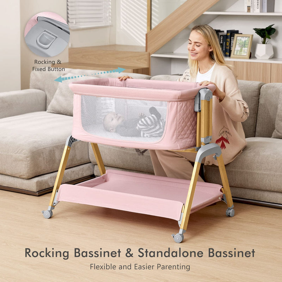 Baby Rocking Bassinets 5-Levels Hight with Mattress for Infant BN08
